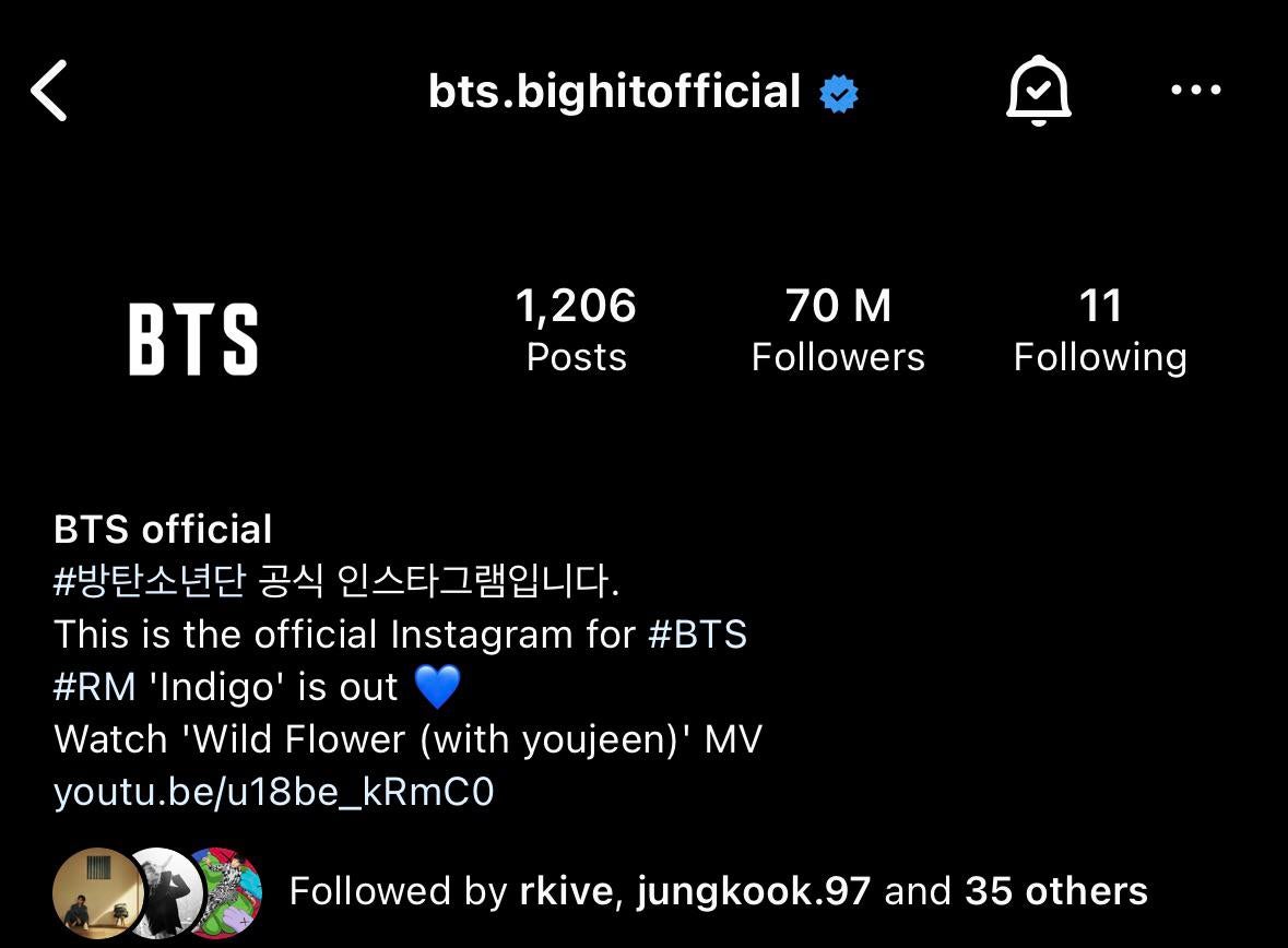 221217 BTS’ official Instagram account has surpassed 70 million ...
