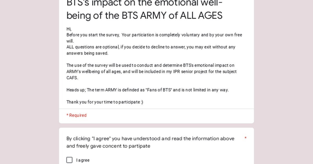 Survey on BTS's impact on the emotional well-being of the BTS ARMY of ALL AGES, For my senior HS ...