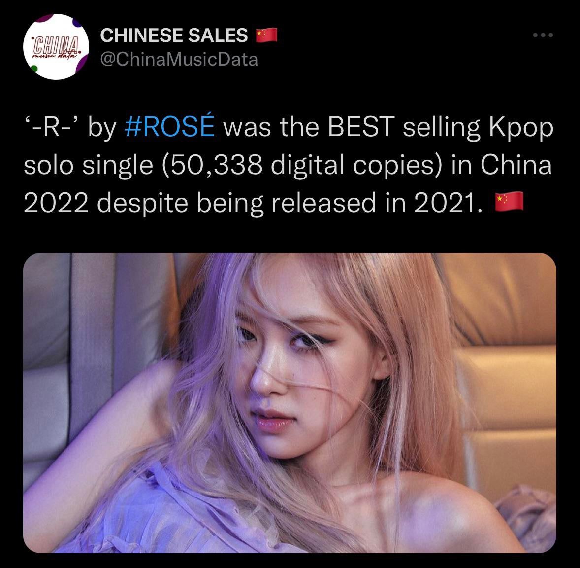 230101 ROSÉ - ‘-R-‘ was the BEST selling K-pop solo single (50,338 digital copies) in China 2022 ...