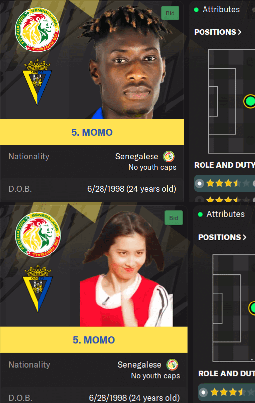 Was about to sign a defender named Momo to my team in Football Manager ...