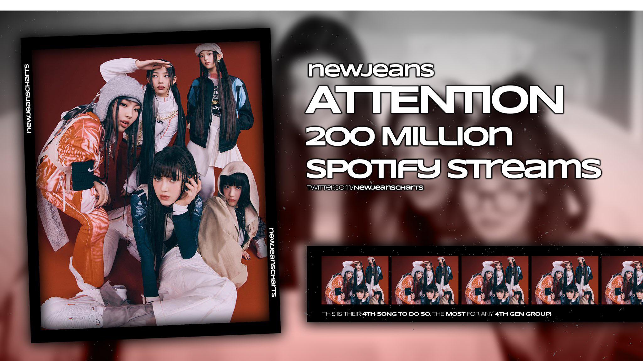 230327 “Attention” has surpassed 200 million streams on Spotify, their 4th song to hit this ...