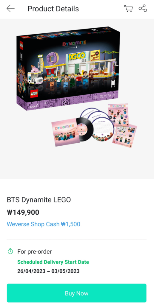 230417 BTS Dynamite LEGO now available on Weverse Shop Global - PTKOREA