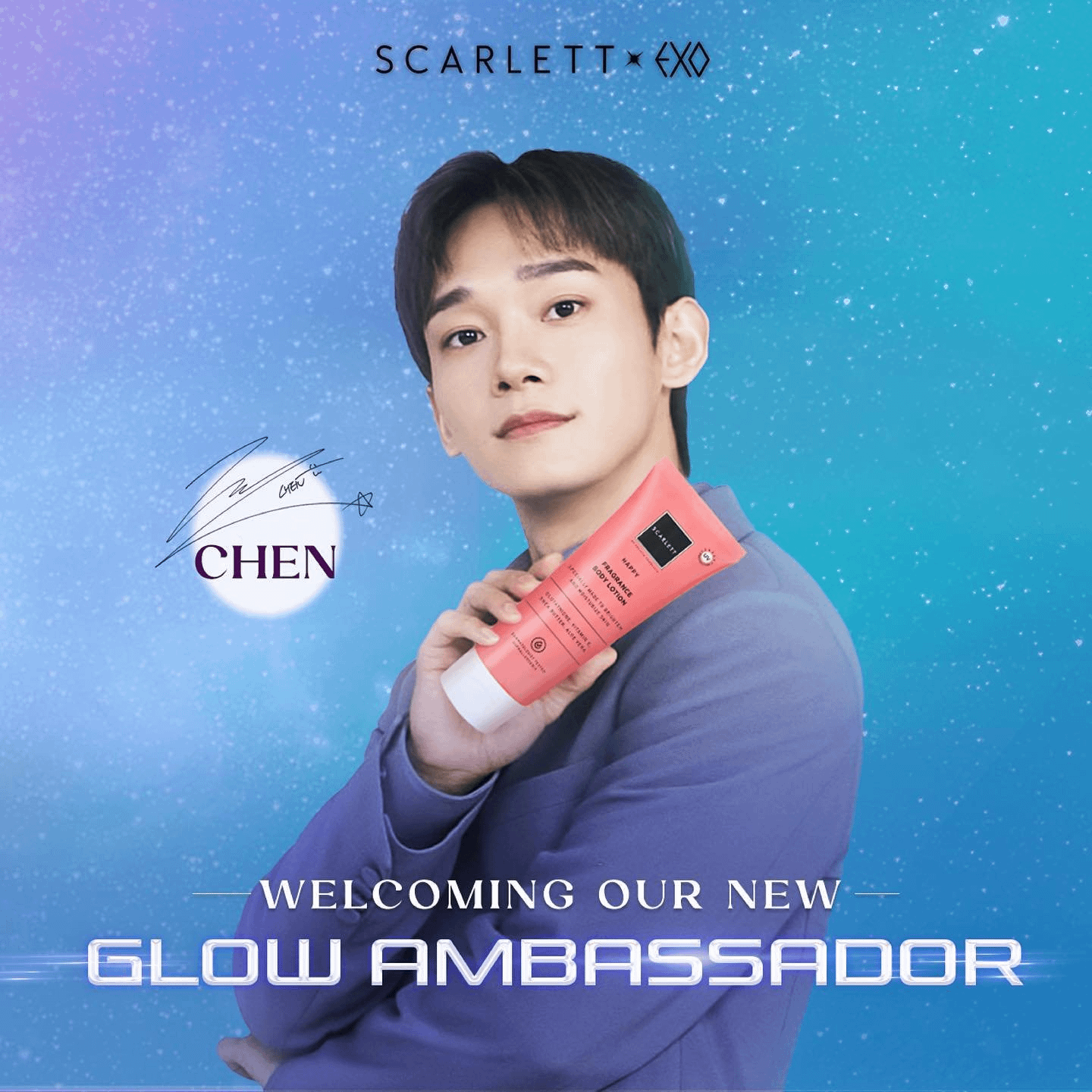 230620 Chen for Scarlett: ''THE WAIT IS OVER! Welcoming, our dearest EXO as Scarlett’s new Glow ...