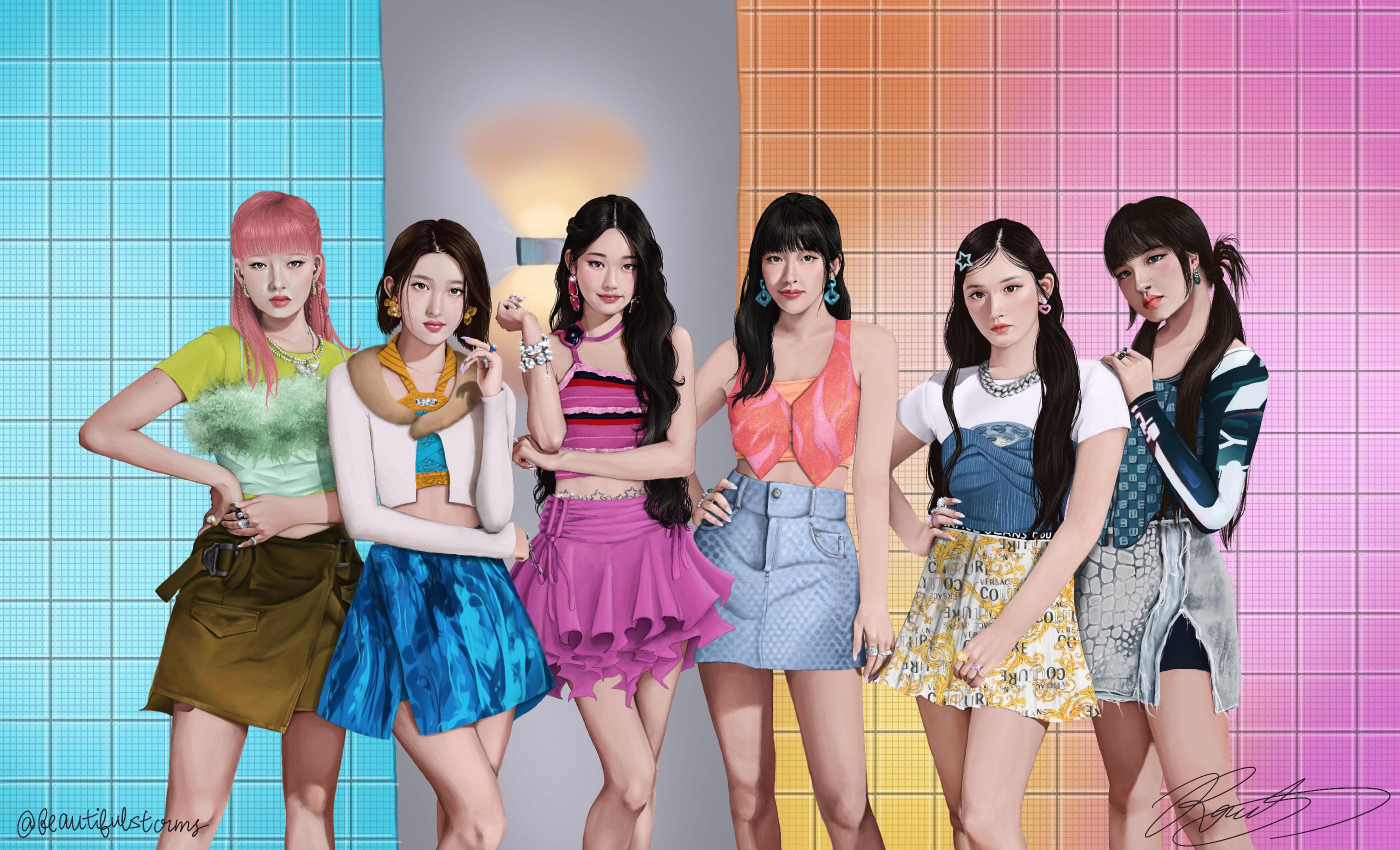 I drew IVE's pool party outfits from the WAVE music video because I was ...