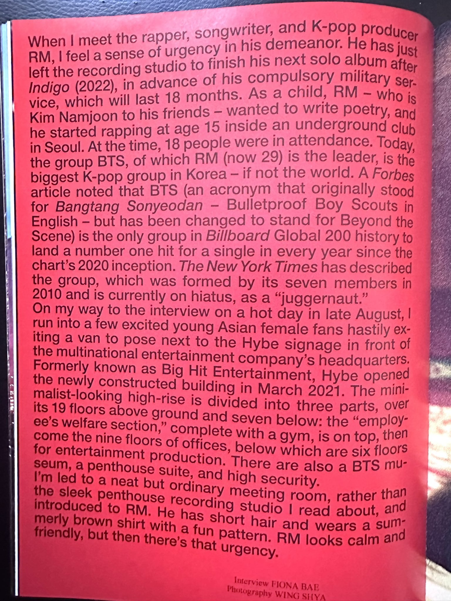 Namjoon's interview for o32 Magazine - PTKOREA