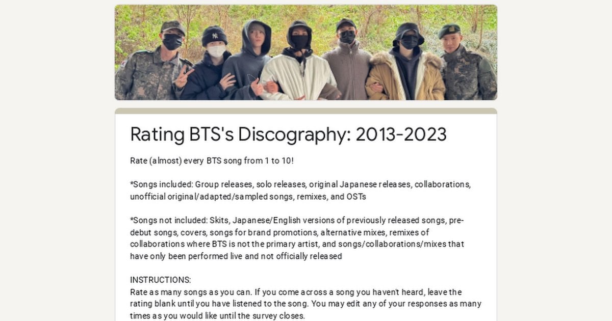 Survey: BTS Discography Ranking, 2013-2023 (closes in 2 weeks) - PTKOREA