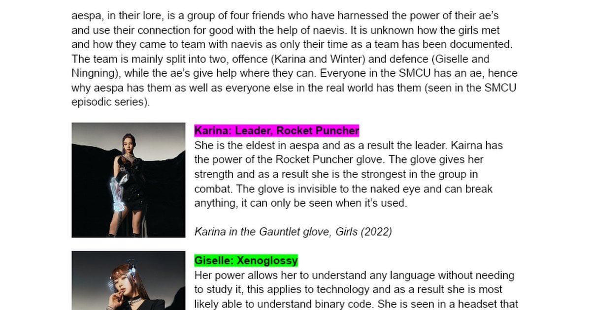 aespa unofficial lore guide! - PTKOREA