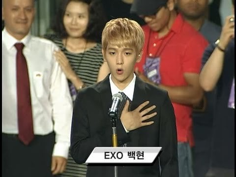 r/EXO’s Showtime: 130814 Baekhyun - Korea National Anthem @ National Soccer Tryout Match with ...