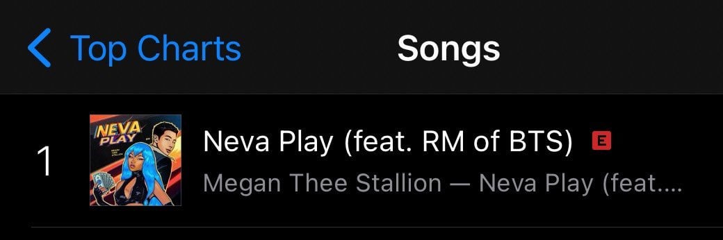 “Neva Play (feat. RM of BTS)” by Megan Thee Stallion has reached #1 on ...