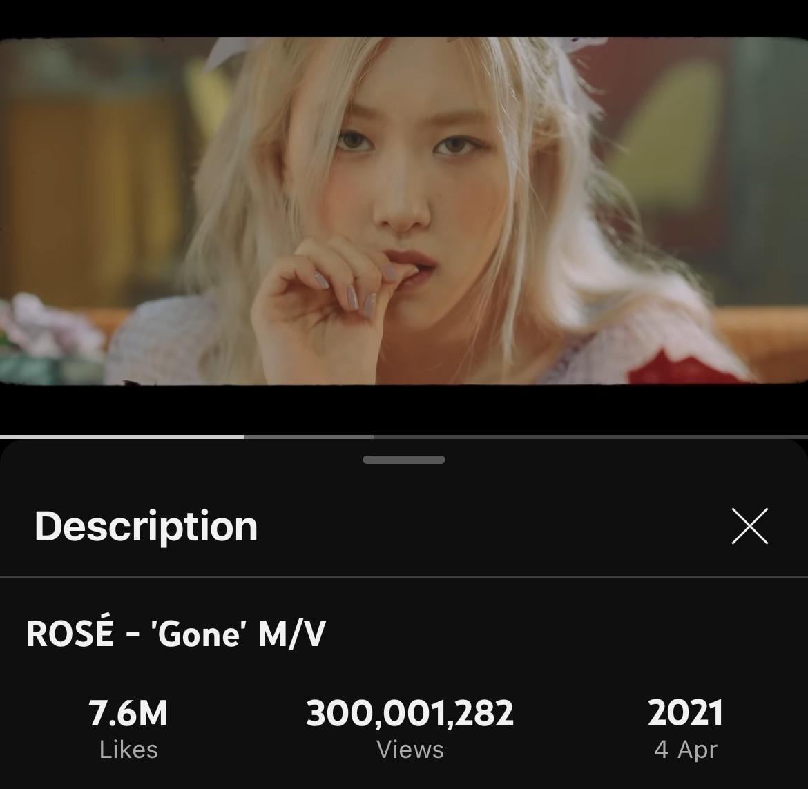 240903 ROSÉ - ‘Gone’ M/V hits 300 MILLION VIEWS on Youtube! - PTKOREA