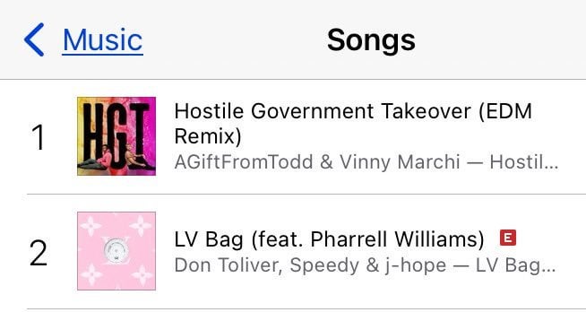 250222 iTunes Milestones: Don Toliver & Speedy's "LV Bag (feat. Pharrell Williams & j-hope ...