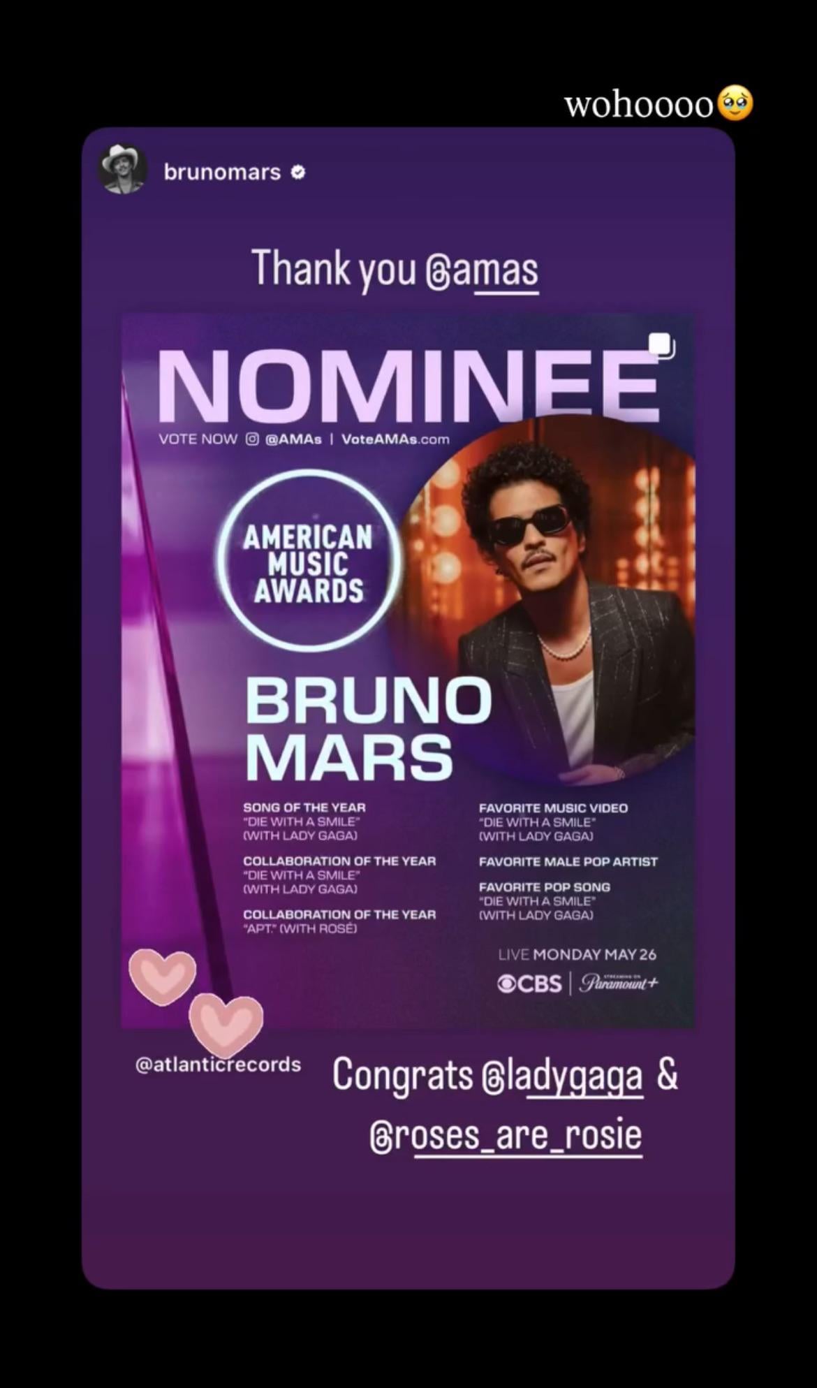 250425 Rosé IG Story Update w/ Bruno Mars - PTKOREA